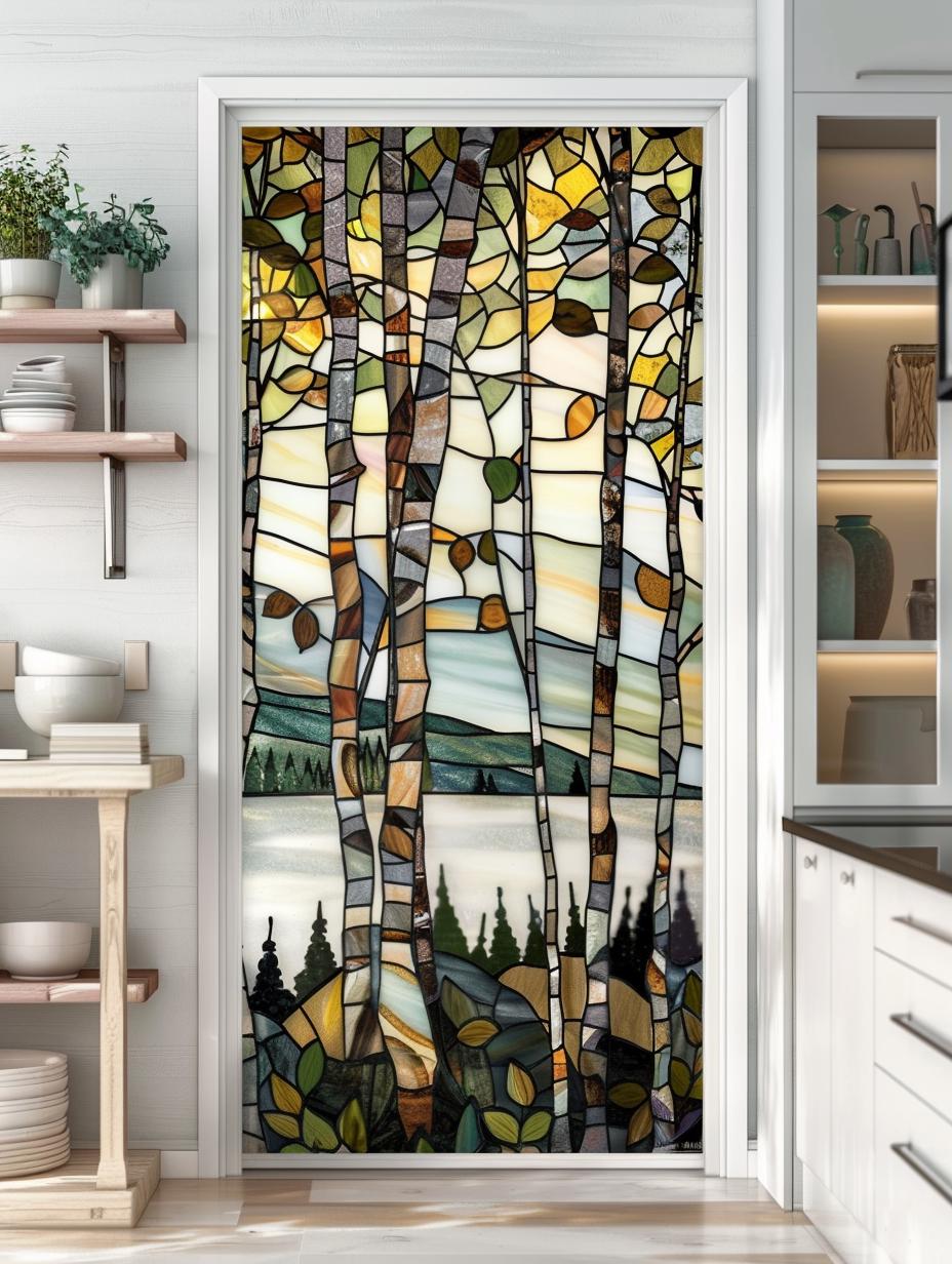 Stained Glass Forest Window Film - Artistic Tree Pattern Privacy Film ...
