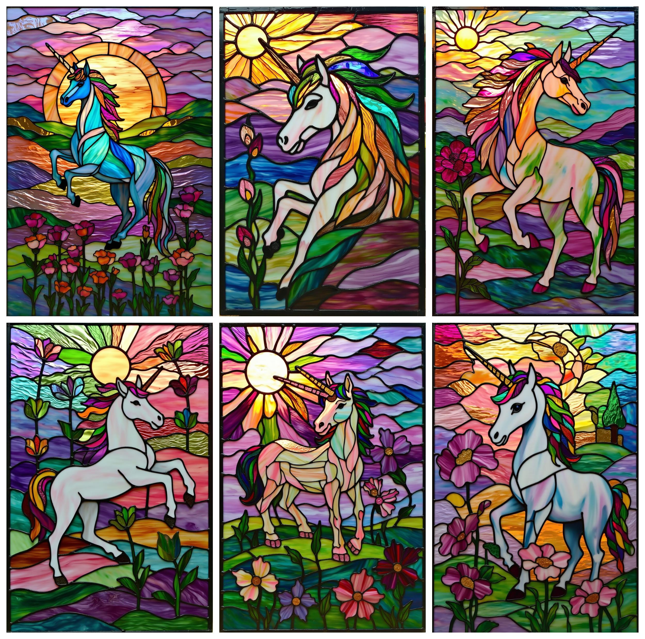 Custom Stained Glass Window Film – Fantasy Unicorn Sunset Design ...