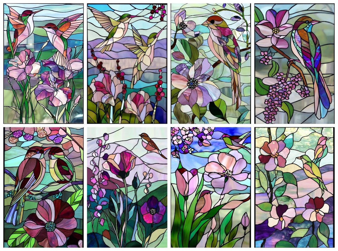 Custom Stained Glass Window Film – Hummingbirds and Blossoms Design ...