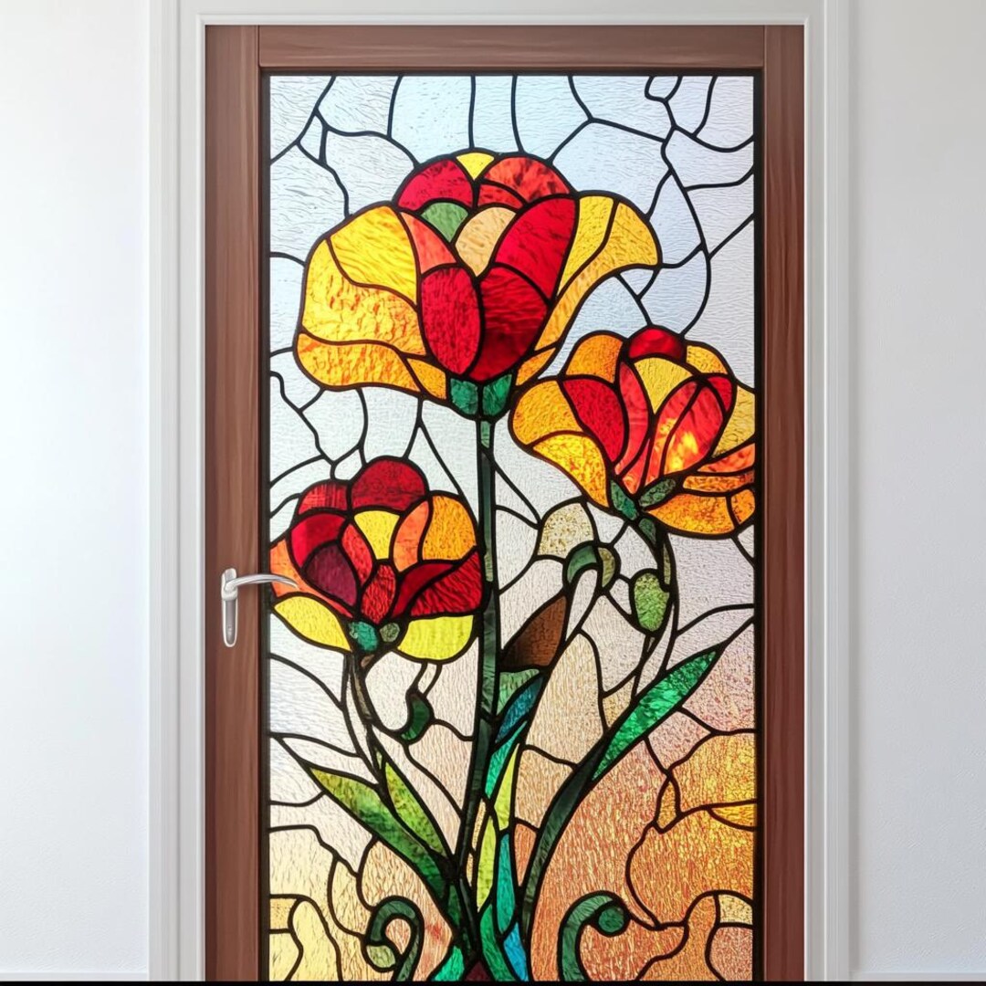 Vintage Stained Glass Window Cling Lotus Pattern Entry Door Privacy ...