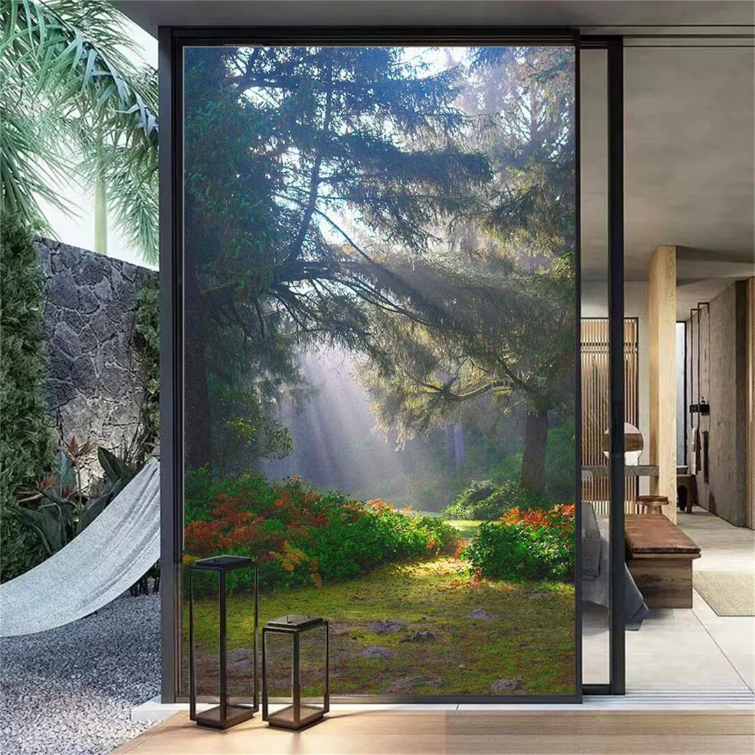 Sun Shine Forest Privacy Glass Film – Frosted, Glue-free, Sunscreen ...