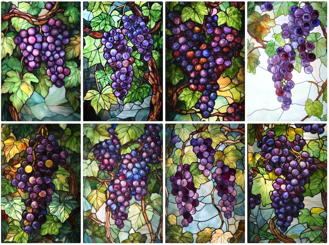 Custom Grape Stained Glass Window Film | Privacy Decorative Vineyard ...