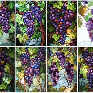 Custom Grape Stained Glass Window Film | Privacy Decorative Vineyard ...