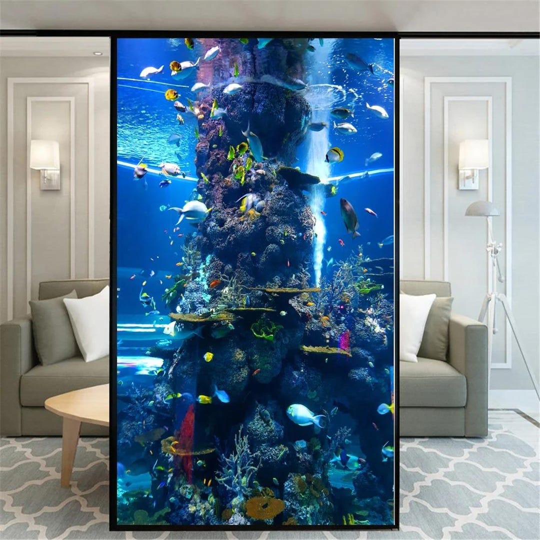 Custom Aquarium Window Film Privacy Static Cling Underwater Coral Scene ...
