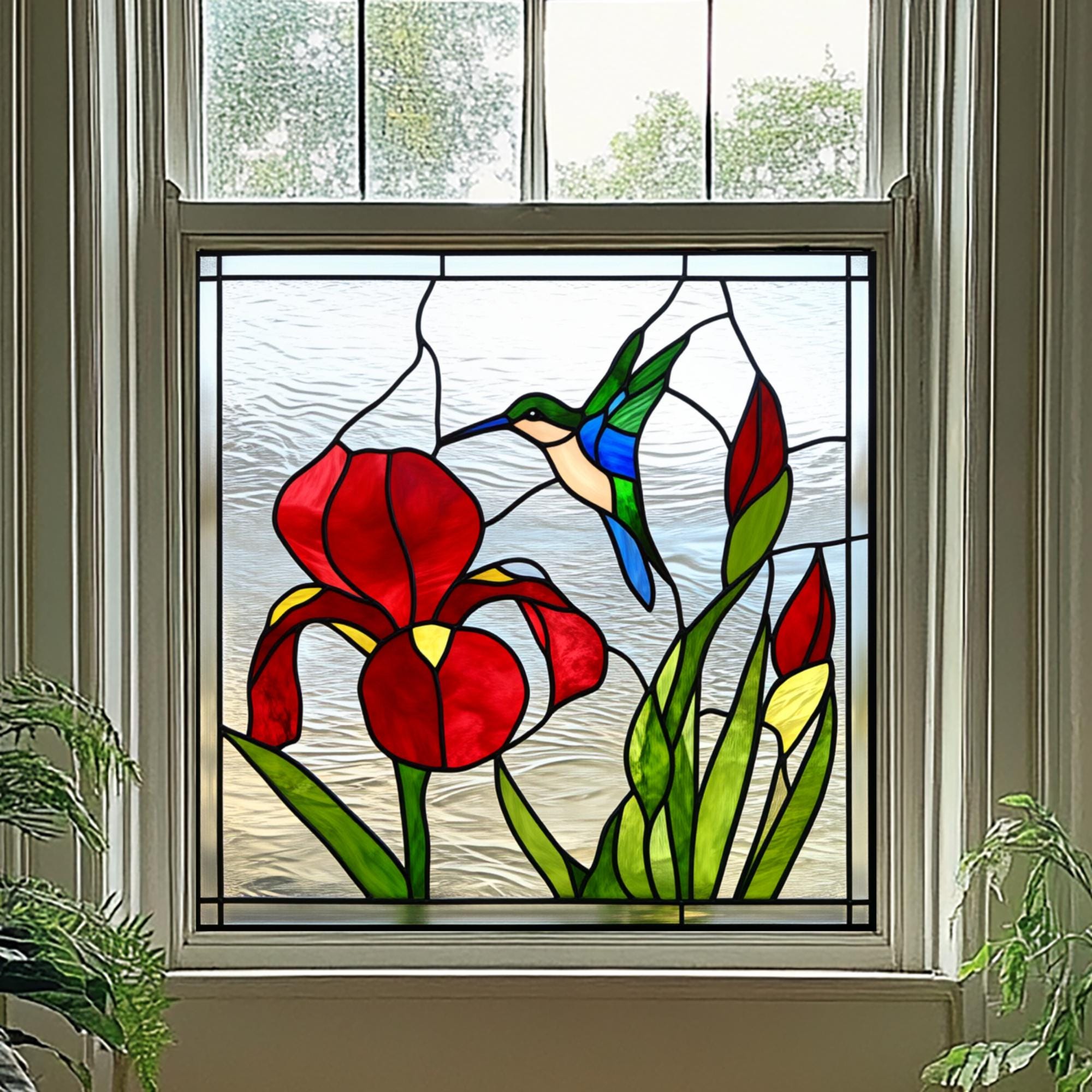 Stained Glass Window Film Hummingbird Flower Design Window Privacy Film ...