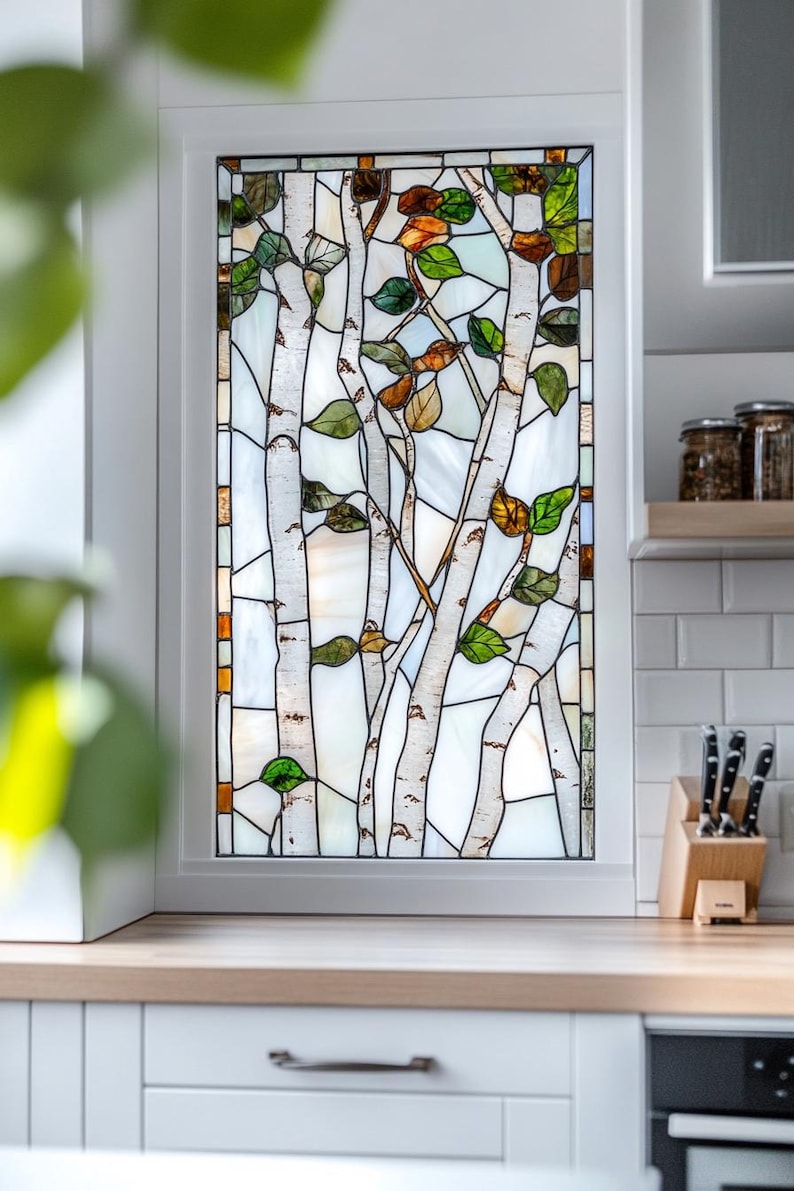 Birch Tree Stained Glass Window Film - Decorative Privacy Film for ...
