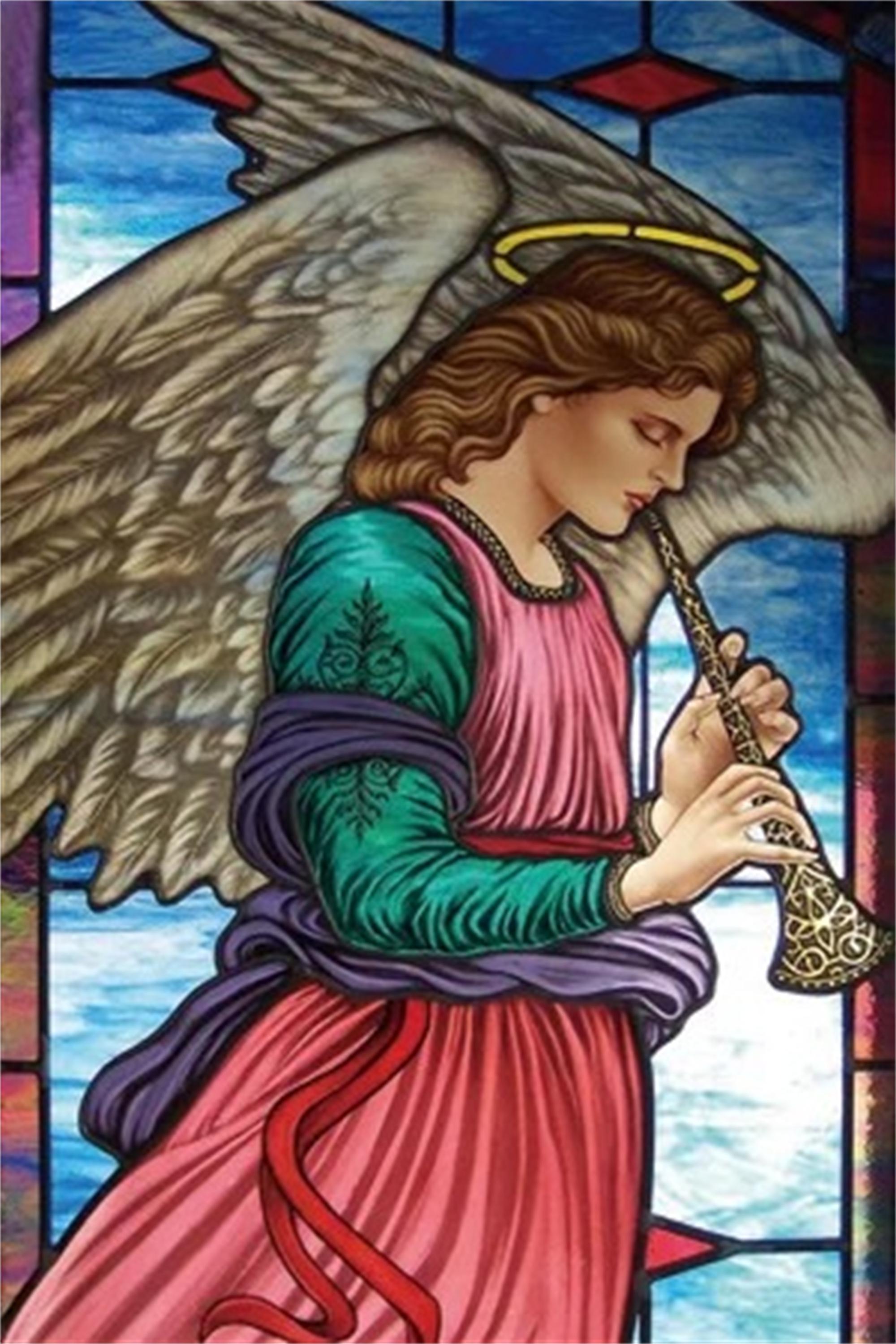 Angel With Trumpet Vertical Window Film – Stained Glass Privacy Décor ...
