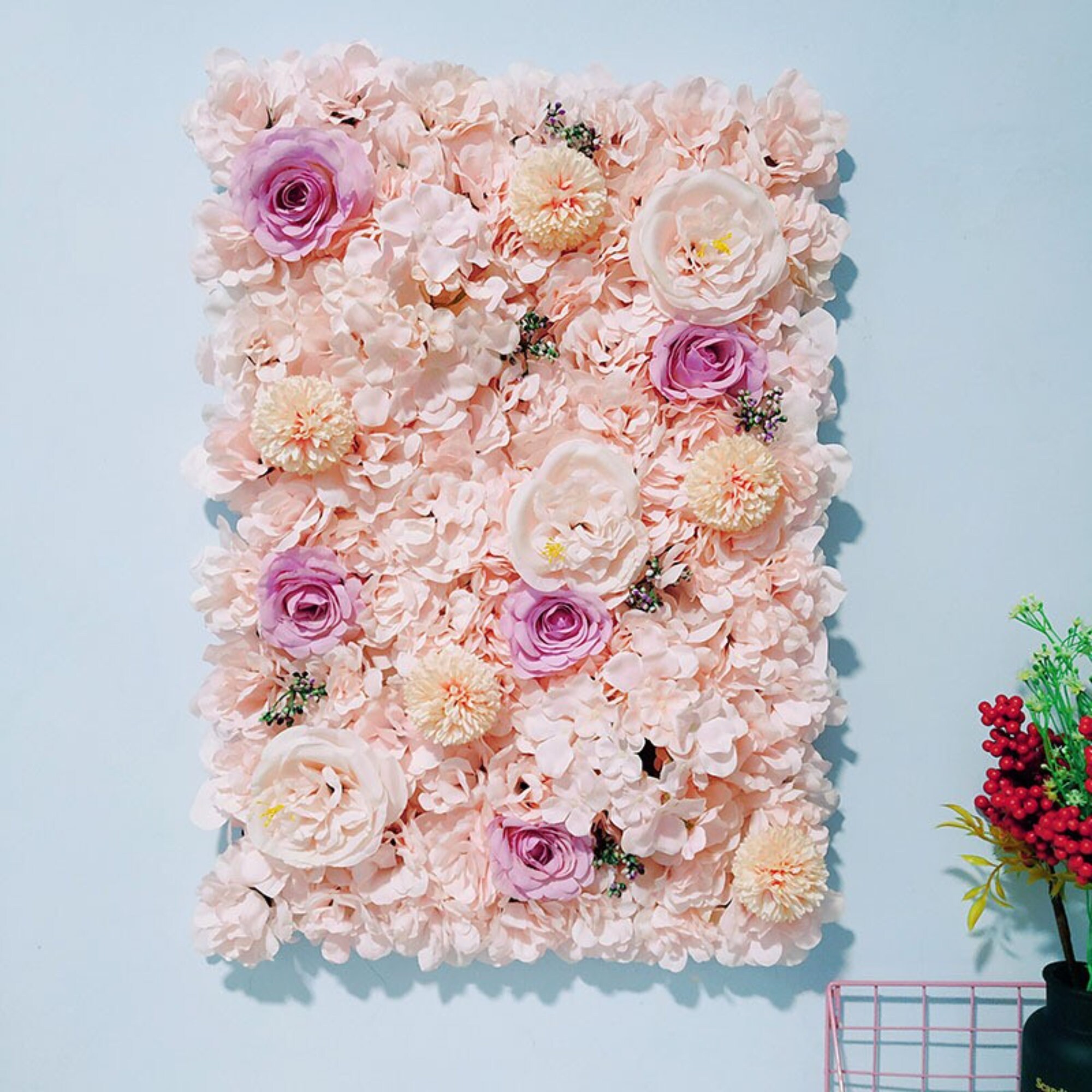 Candy Pink Artificial Flower Panel Wall Hanging Wedding - Etsy