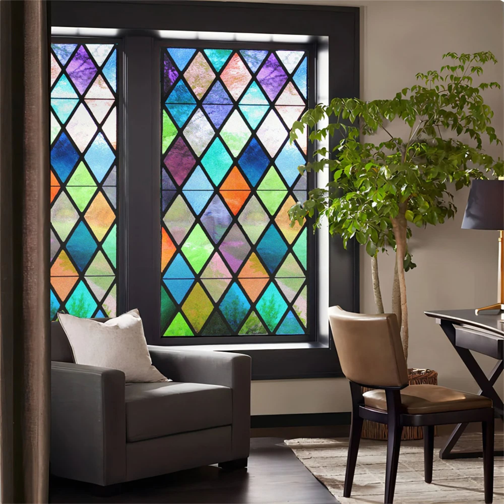 Stained Glass Window Film - Privacy With Anti-uv Lattice Pattern ...