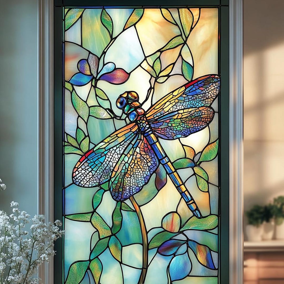Dragonfly Stained Glass Window Film, Nature-inspired Privacy Decorative ...