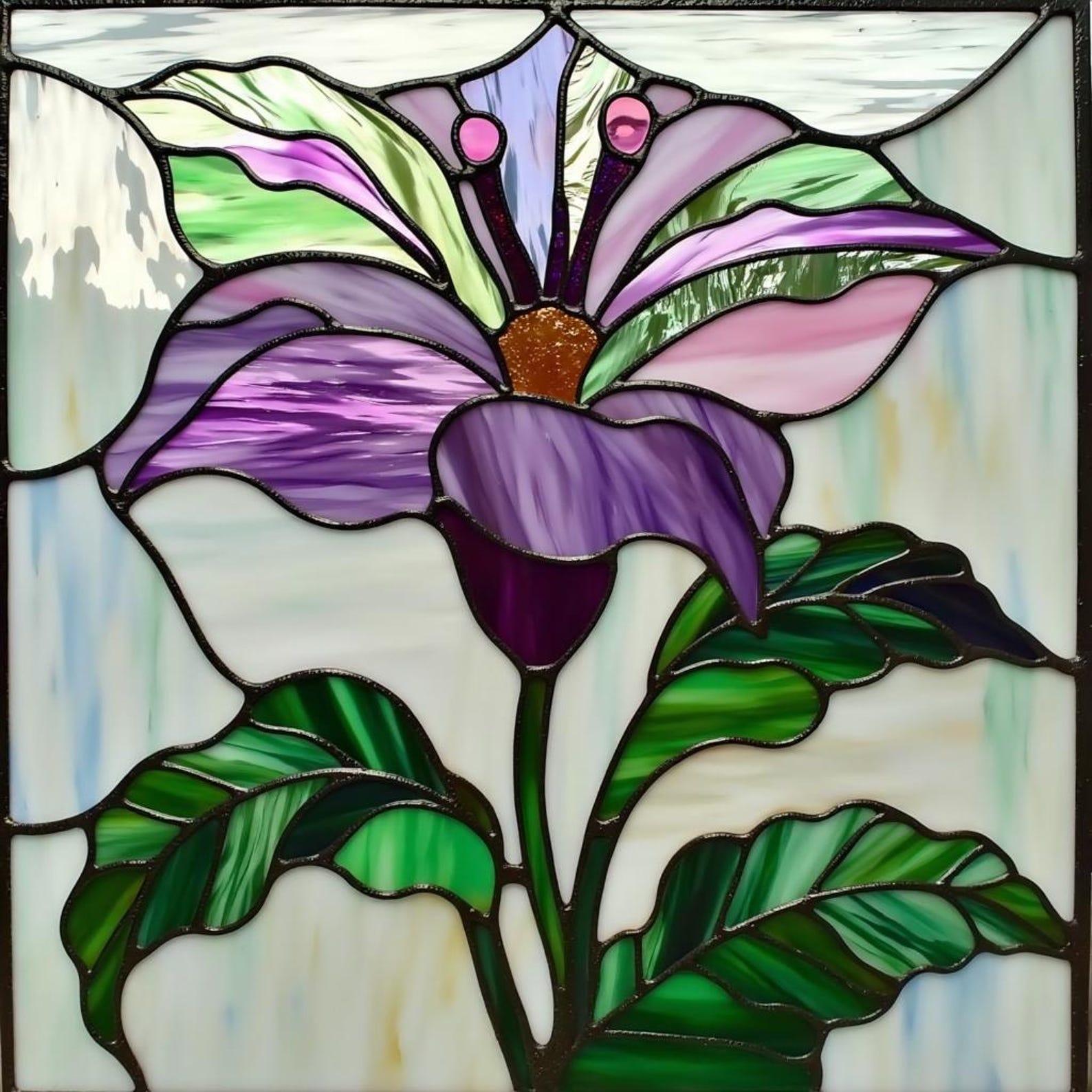 Custom Stained Glass Window Film – Purple and Green Floral Design ...