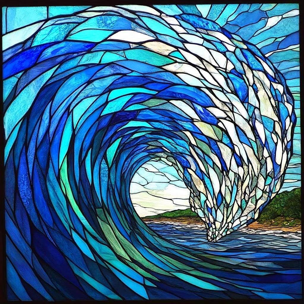 Ocean Wave Window Privacy Film – Custom Stained Glass Style Window ...