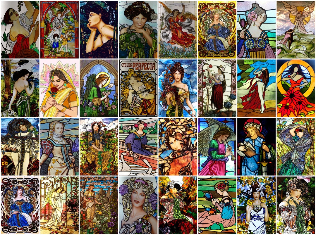 Stained Glass Window Film Church Sticker Girl Angel Painting for ...