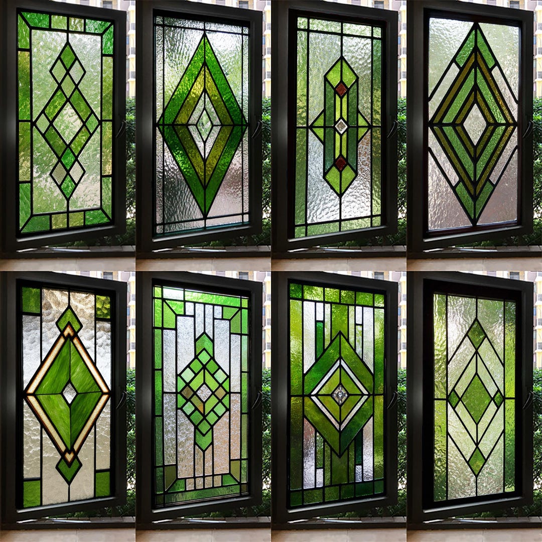 Custom Art Deco Green Stained Glass Window Film – Geometric Privacy ...