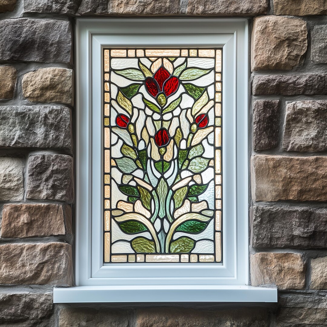 Custom Window Film - Stained Glass Flower, Static Cling, Non-adhesive ...