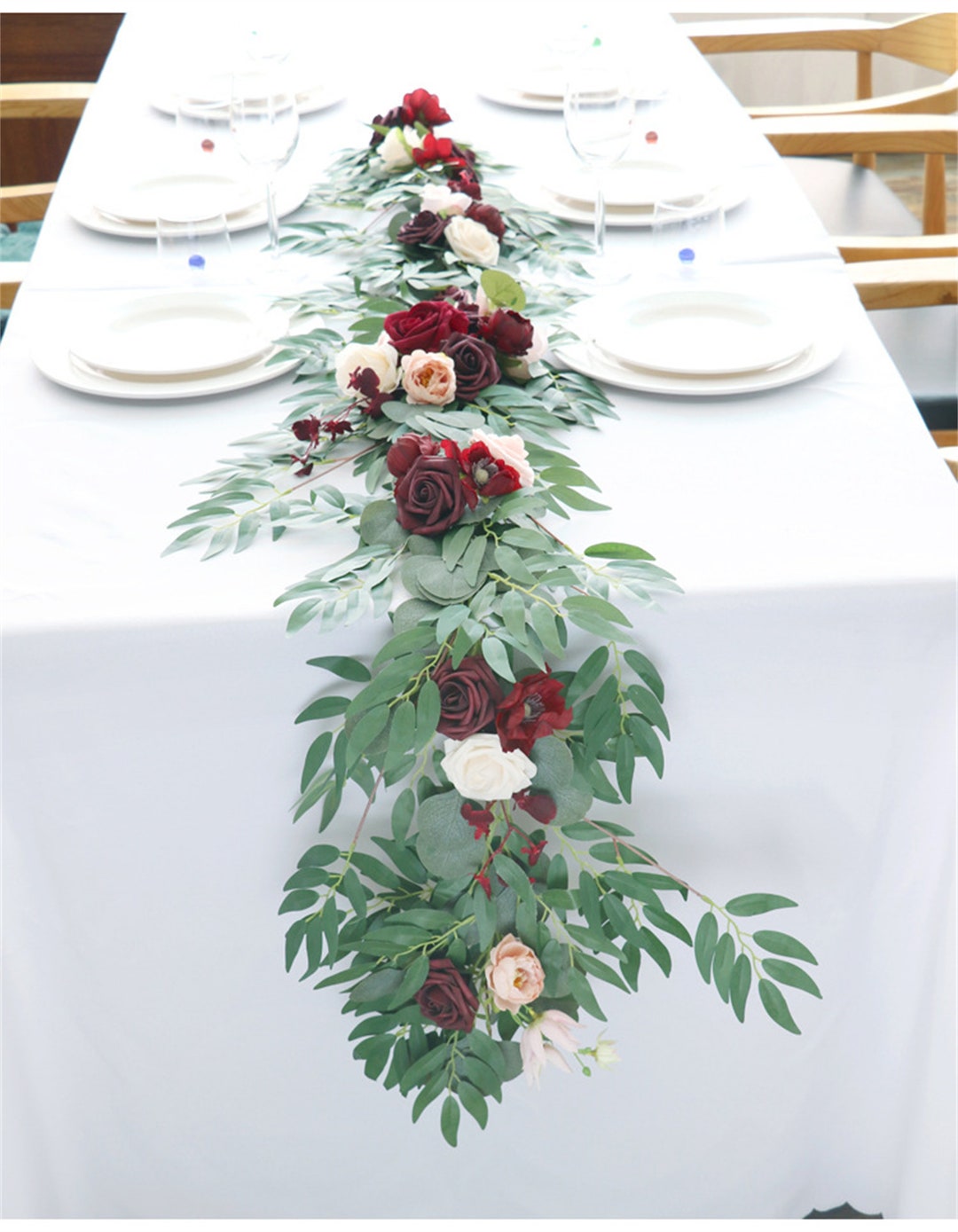 6FT Eucalyptus Garland With Flowerstable Runner With Flowers - Etsy