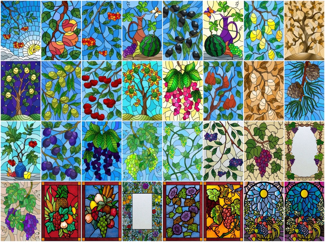 Customized Stained Glass Window Film - Fruit Pattern, Grape, Mango ...