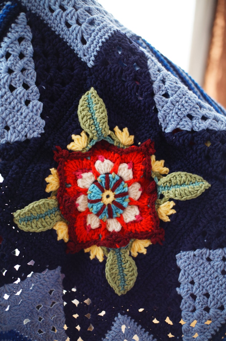 Crochet Afghan Blanket, Indigo and Crimson Dreams, Ready to Ship, Crochet Throw Blankets for ...