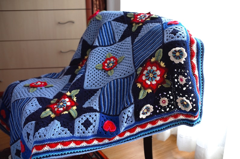 Crochet Afghan Blanket, Indigo and Crimson Dreams, Ready to Ship, Crochet Throw Blankets for ...