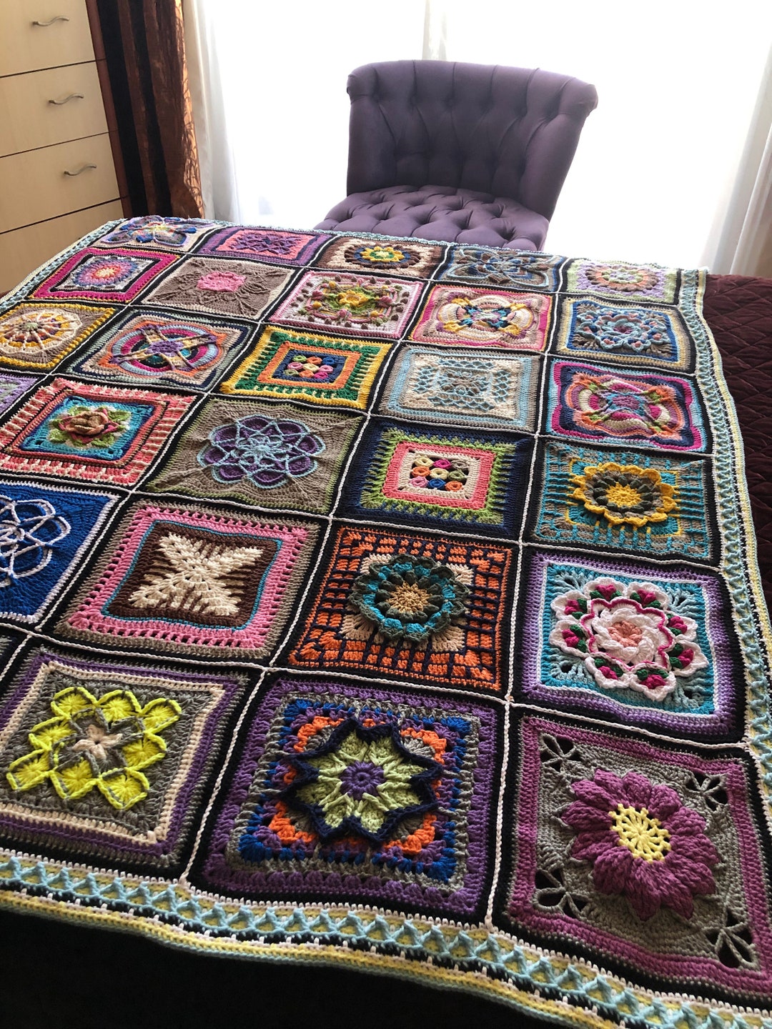 Crochet Afghan Bed Blanket, Nuts About Squares CAL, Ready to Ship - Etsy