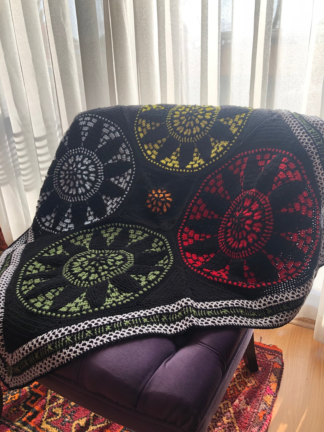 Crochet Blanket Church Stained Glass, Handmade Luxury Home Decor Throw ...