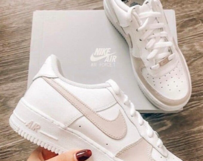 Beige Color Block and Outline Custom AF1 Handmade - Etsy