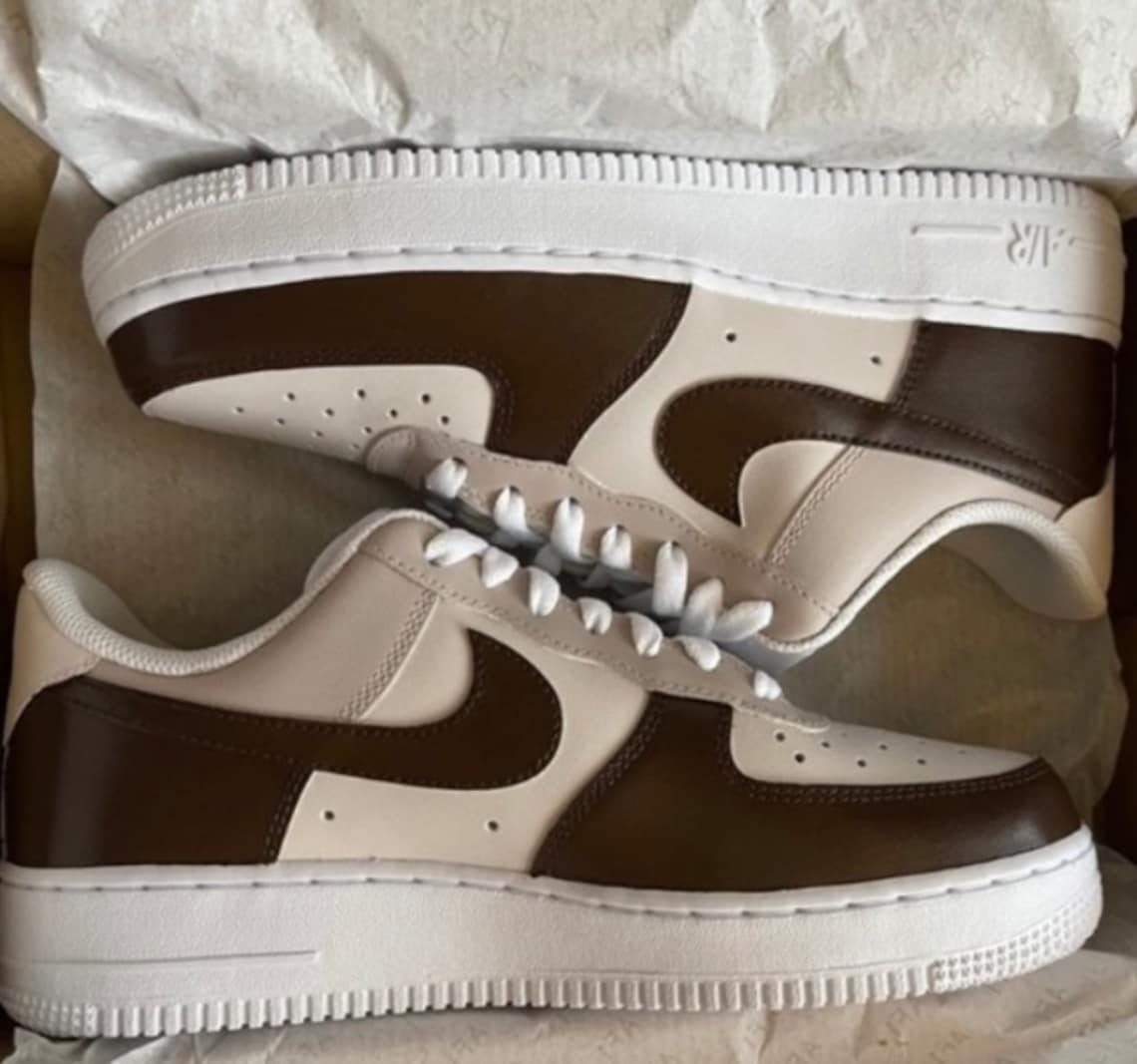 Dark Brown and Beige Custom AF1, Handmade, Personalized Air Force Ones ...