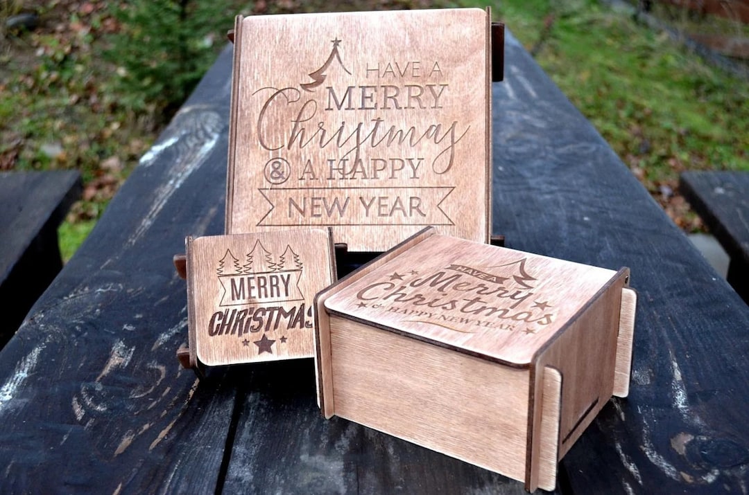 Laser Cut Christmas Gift Box Set, Engraved Wood Boxes (digital Product ...