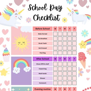 School Day Checklist, Kids Daily Checklist, to Do List, Kids Cute ...