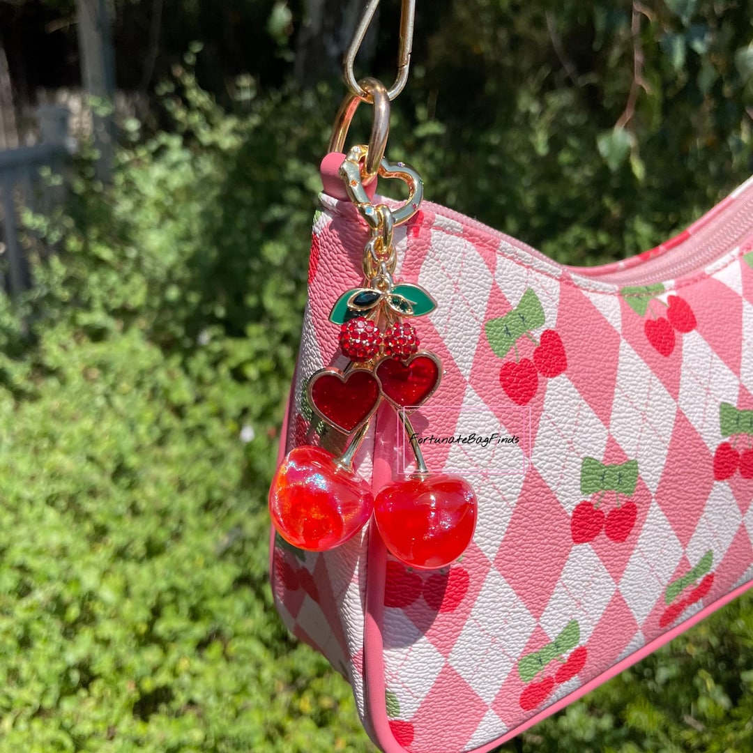 Red Heart Cherry Glitter Bag Charm Purse Charm Aesthetic Cute Cherries ...