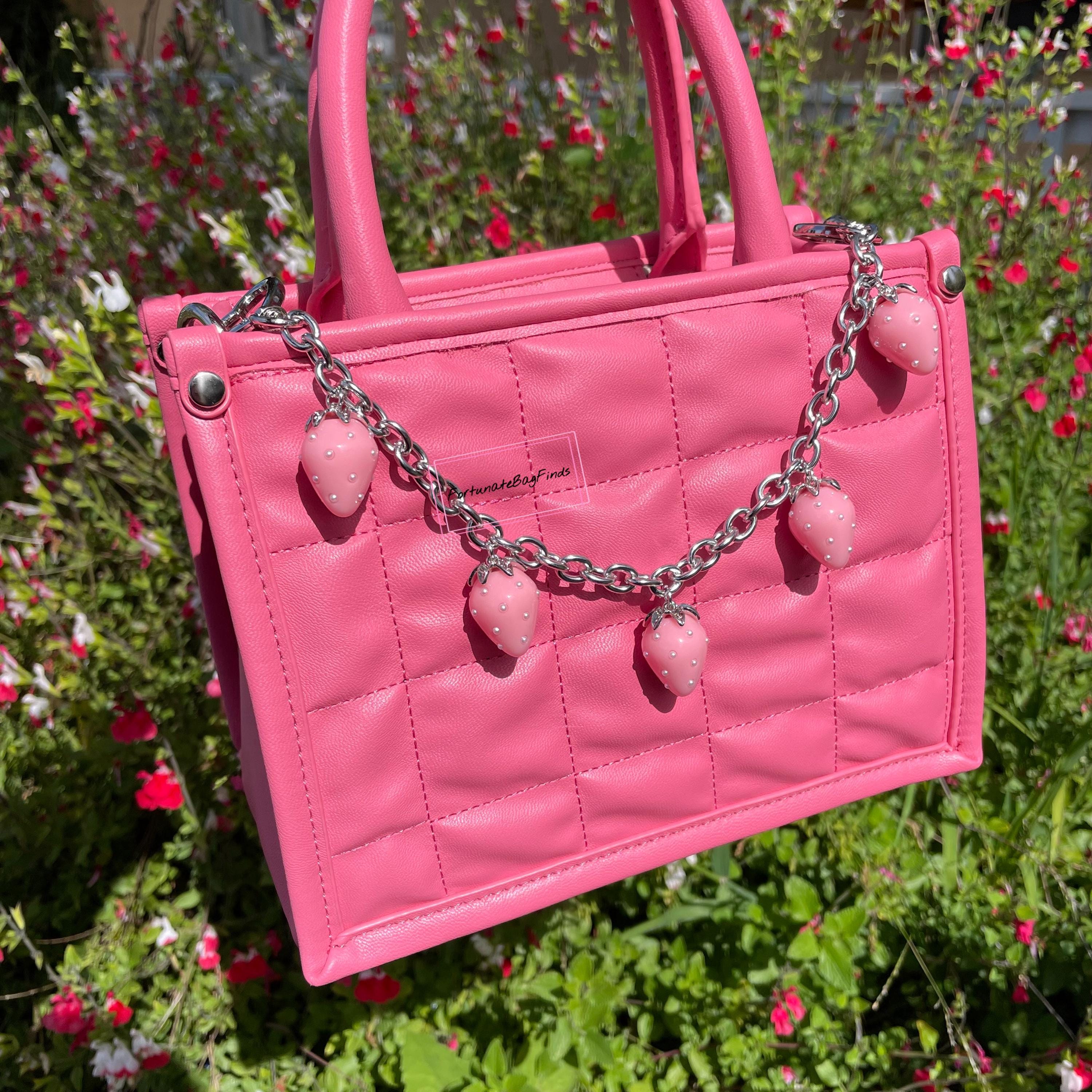 Pink Pearl Strawberry Bag Charm Purse Charm Novelty Handbag Chain Strap ...