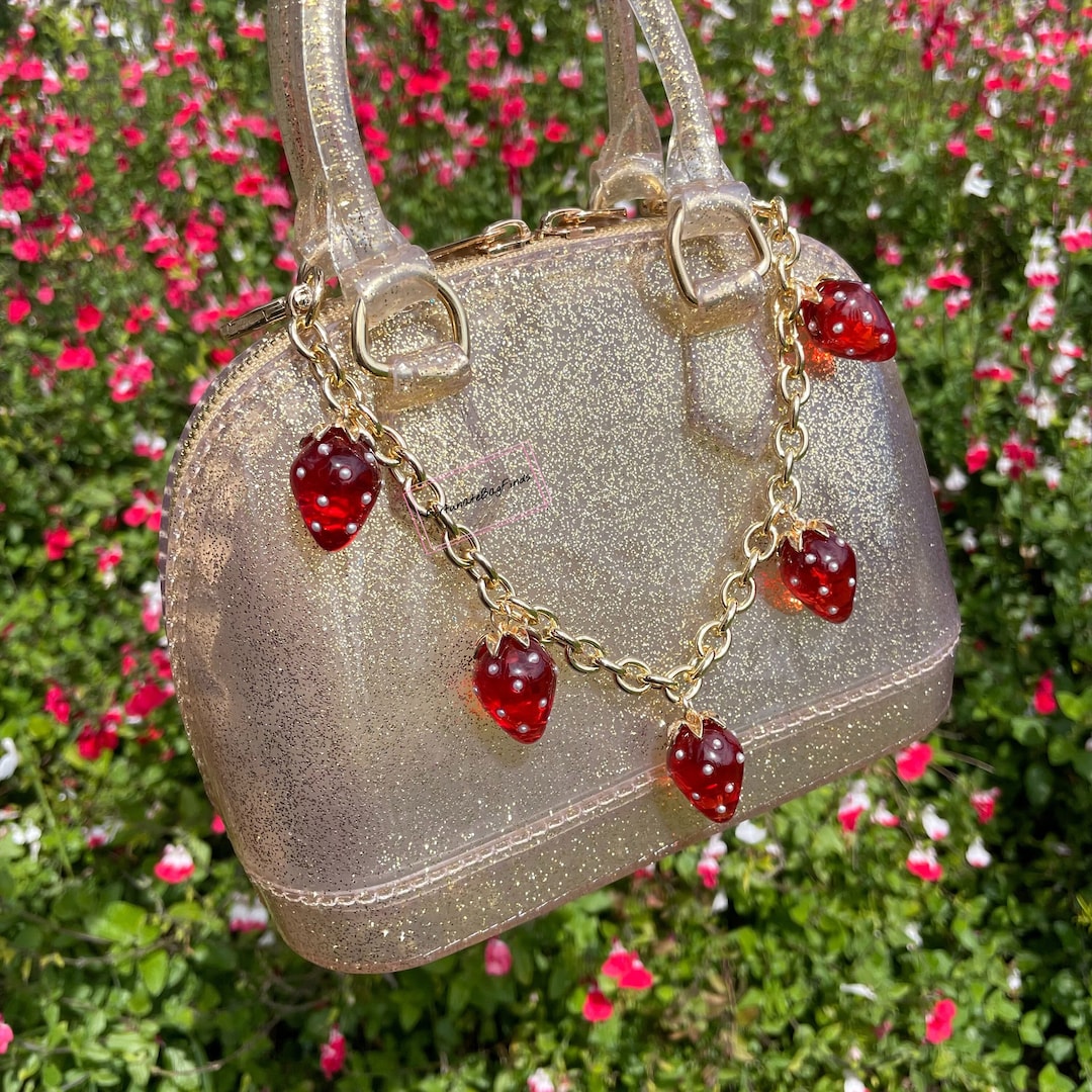 Strawberry Heart Bag Purse Charm Chain Strap Cute Red Strawberries ...