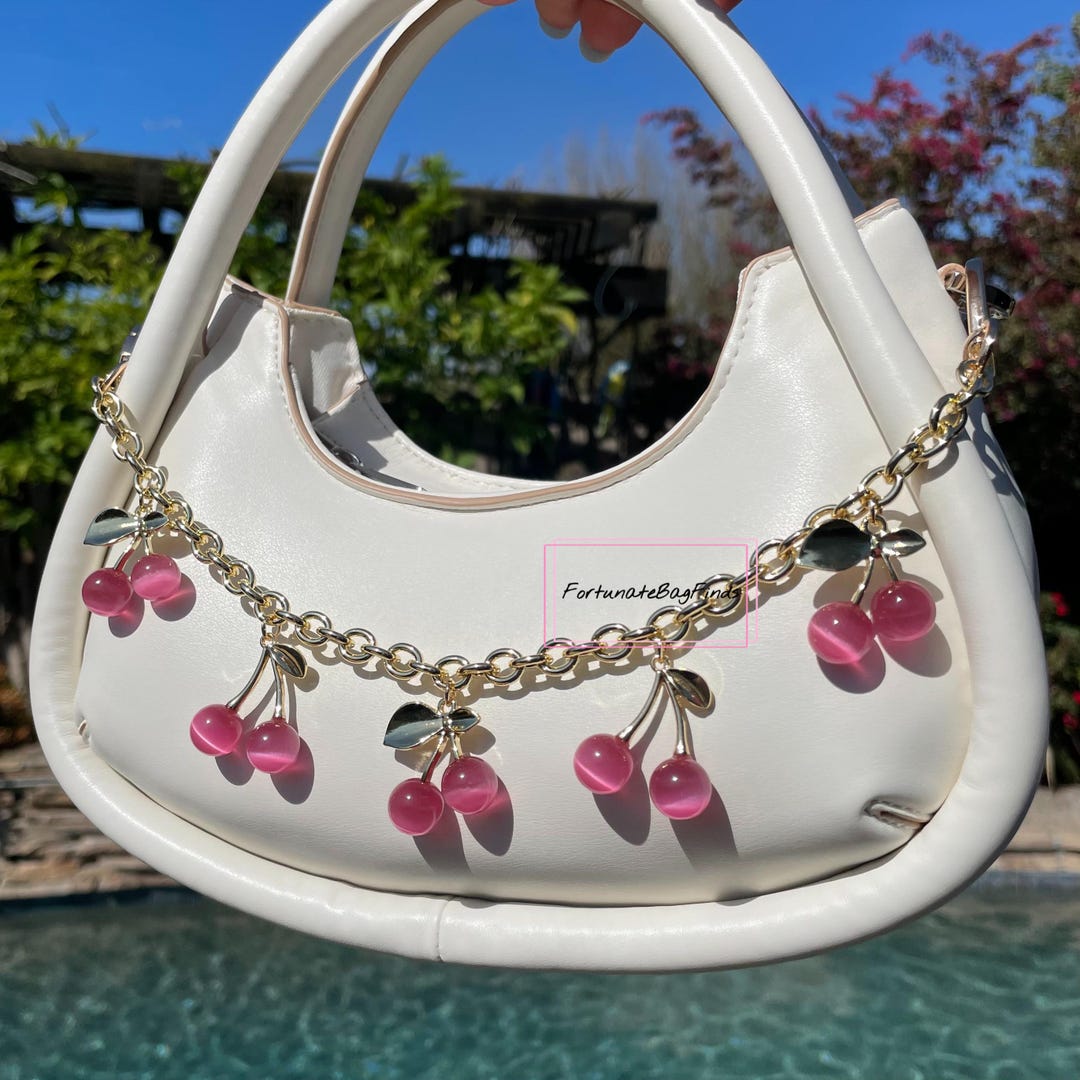 Hot Pink Crystal Cherry Bag Purse Charm Chain Novelty Strap Cherries ...