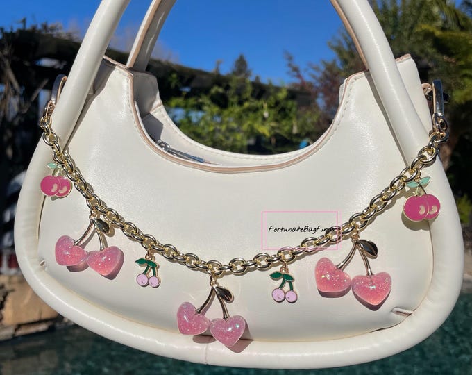 Heart Cherry Bag Charm Baby Pink Purse Chain Novelty Strap Pink ...