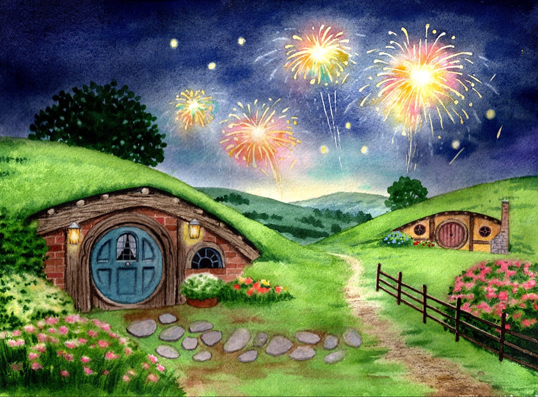 Bilbo's Birthday Party - Hand Painted Watercolor Print - Etsy