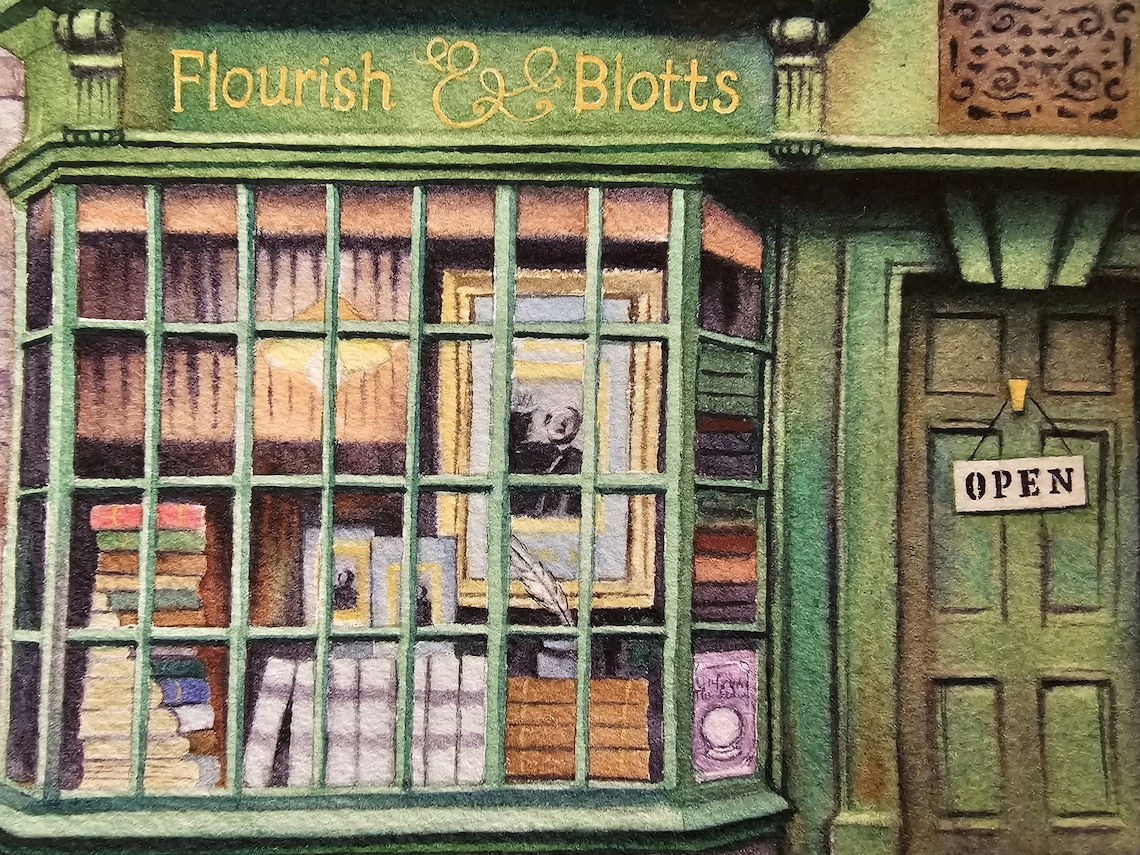Flourish and Blotts, a Magical Bookshop - Hand Painted Watercolor Print ...