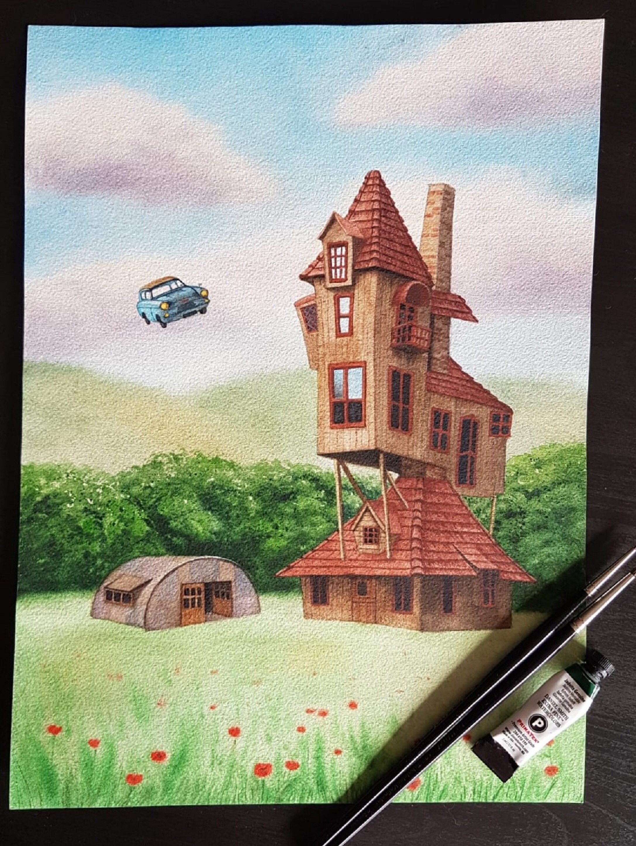 The Burrow A Wizarding Home Hand Painted Watercolor Print - Etsy