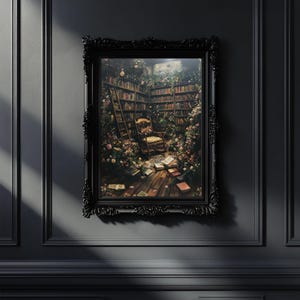 Dark Academia Library Scene Poster | Gothic Library Wall Art ...