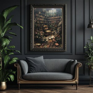 Dark Academia Library Scene Poster | Gothic Library Wall Art ...