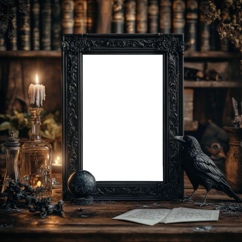 Dark Vintage Academia Vertical Frame Mockup | Gothic Wooden Wall Art ...