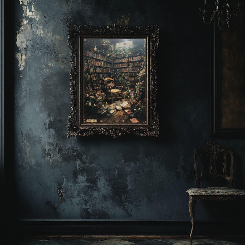 Dark Academia Library Scene Poster | Gothic Library Wall Art ...