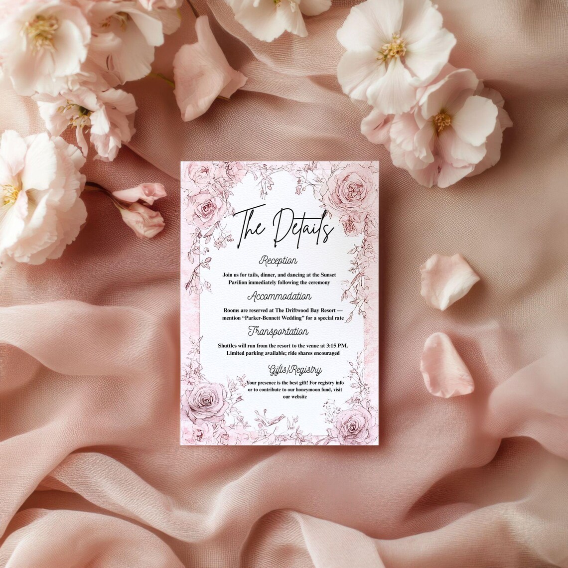 Editable Pink Floral Wedding Invitation Set | Printable Blush Rose ...