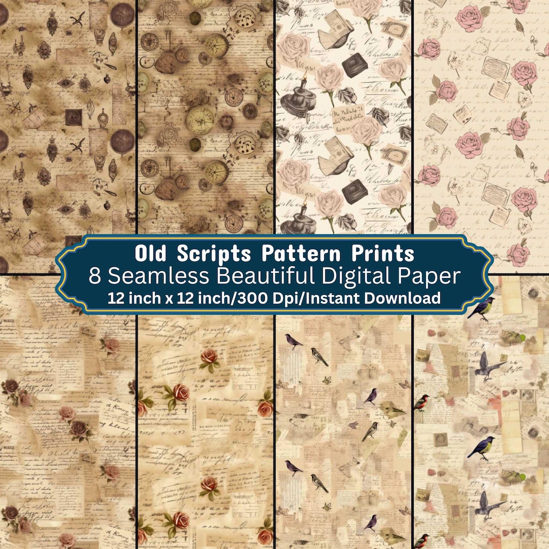 Vintage Script Pattern Digital Paper | Journal Cover Printable ...
