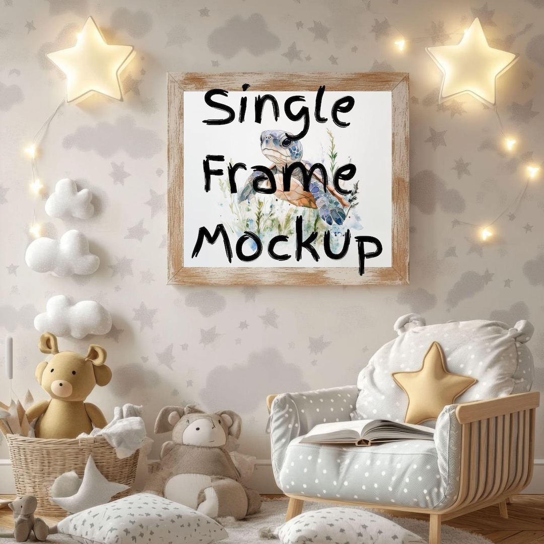 Landscape Nursery Frame Mockup | Horizontal Wooden Baby Room Frame ...