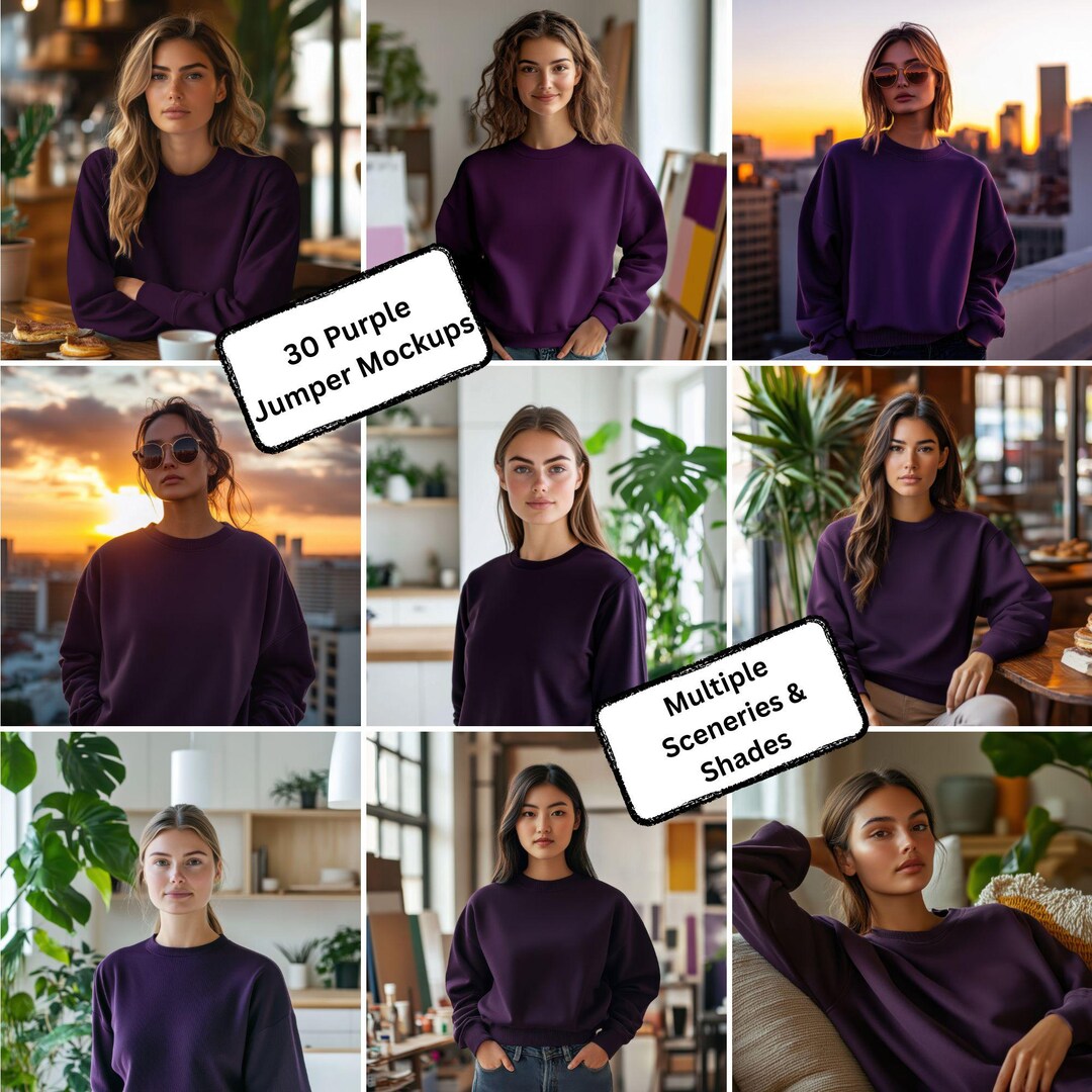 30 Womens Purple Jumper Mockup | Digital Crewneck Sweatshirt Template ...
