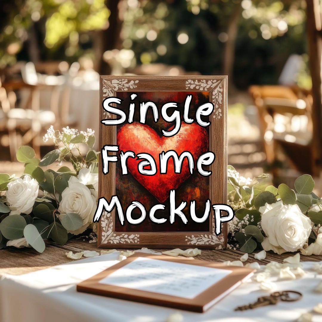 White Wedding Rose Frame Mockup | Vertical Wooden Picture Frame Display ...