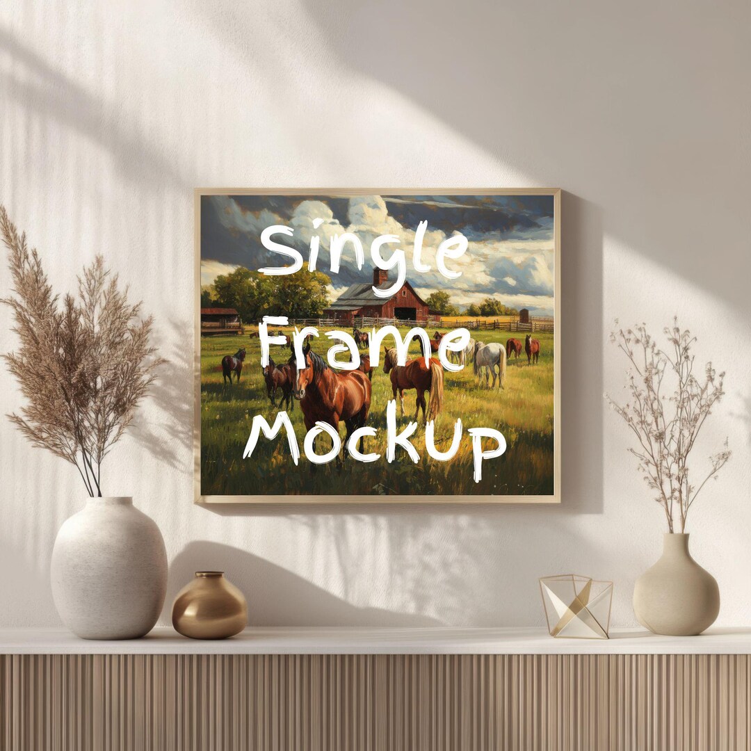 Landscape Modern Minimalist Frame Mockup | Horizontal Wooden Digital ...