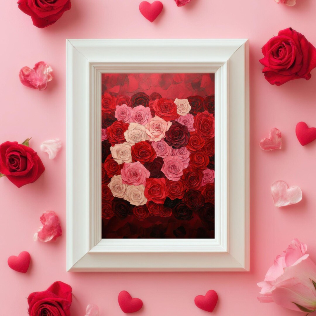 Red Roses Print Vintage Floral Art for Valentine's Day Decor Printable ...