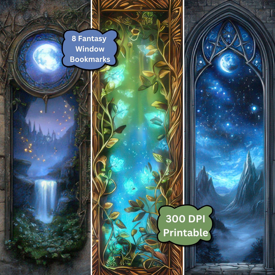 8 Fantasy Window Magical Bookmark Set | Printable Slim Bookmarks for ...