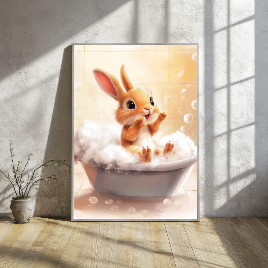 Whimsical Cute Bunny Rabbit Bathroom Wall Art Print | Cute and Trendy ...